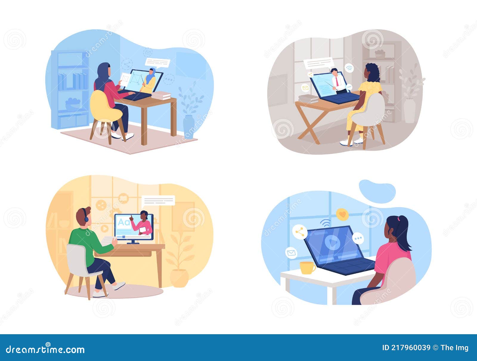 Remote Class 2D Vector Web Banner, Poster Set Stock Vector ...