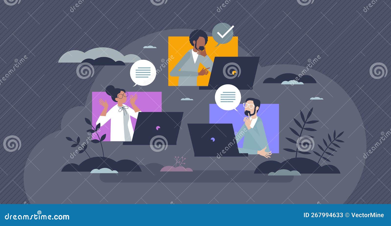 Remote Collaboration and Distant Team Communication Tiny Person Concept ...