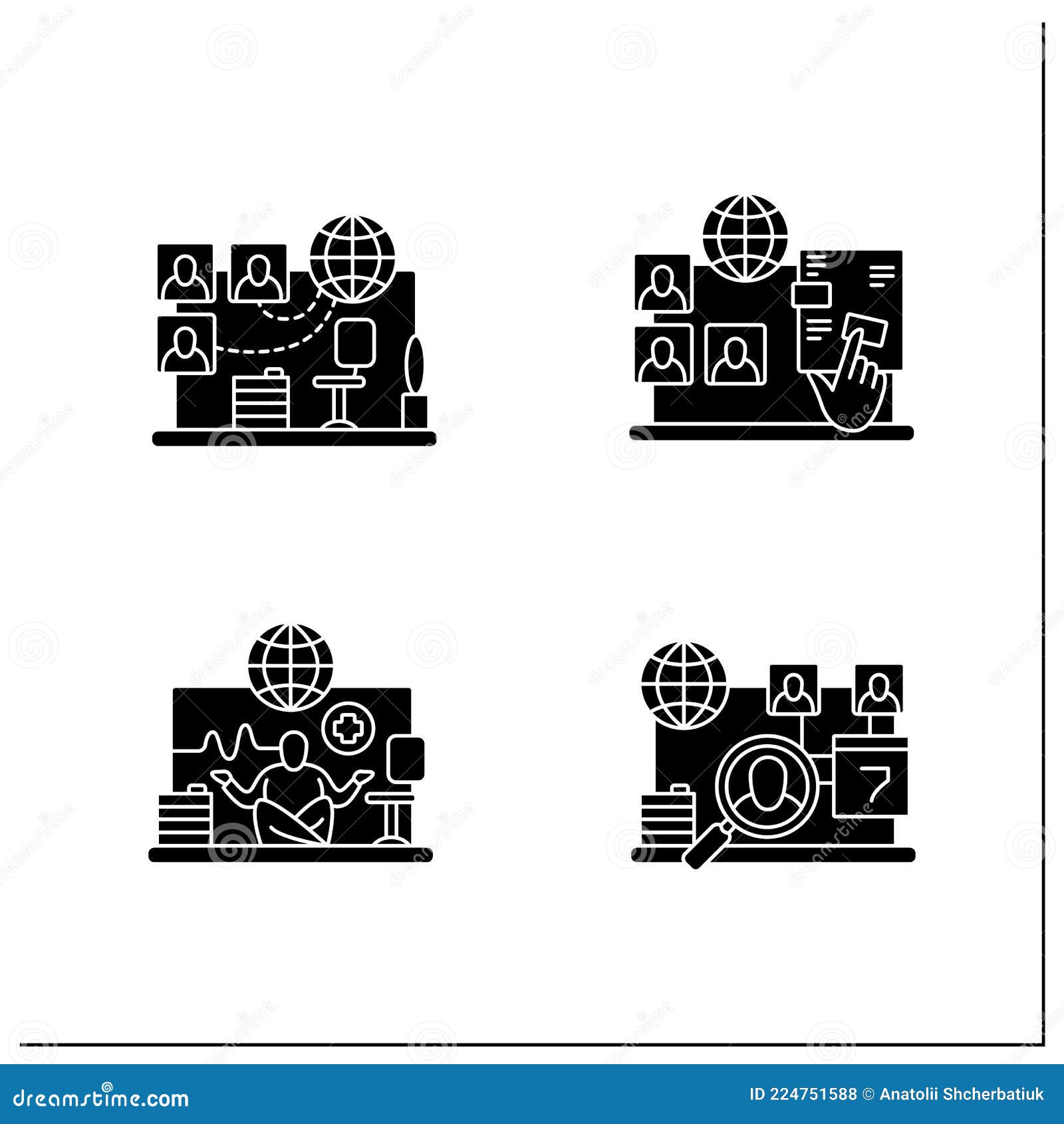 Remote Command Management Glyph Icon Set Stock Vector - Illustration of ...