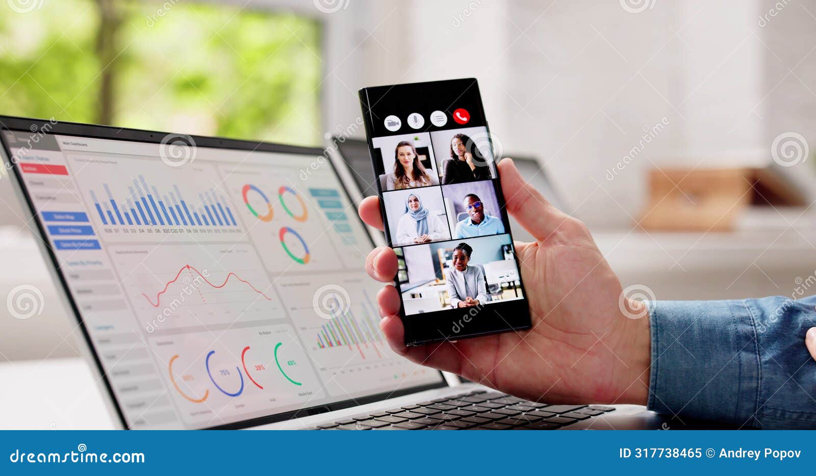 Remote Conference Webinar and KPI Dashboard Chart Stock Image - Image ...