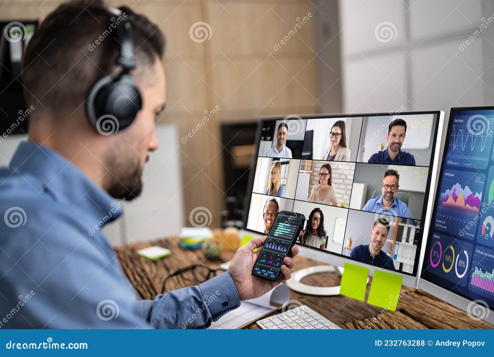 Remote Conference Webinar and KPI Dashboard Chart Stock Photo - Image ...