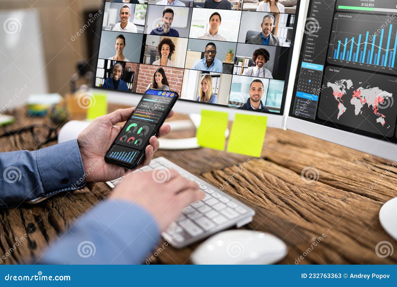 Remote Conference Webinar and KPI Dashboard Chart Stock Image - Image ...