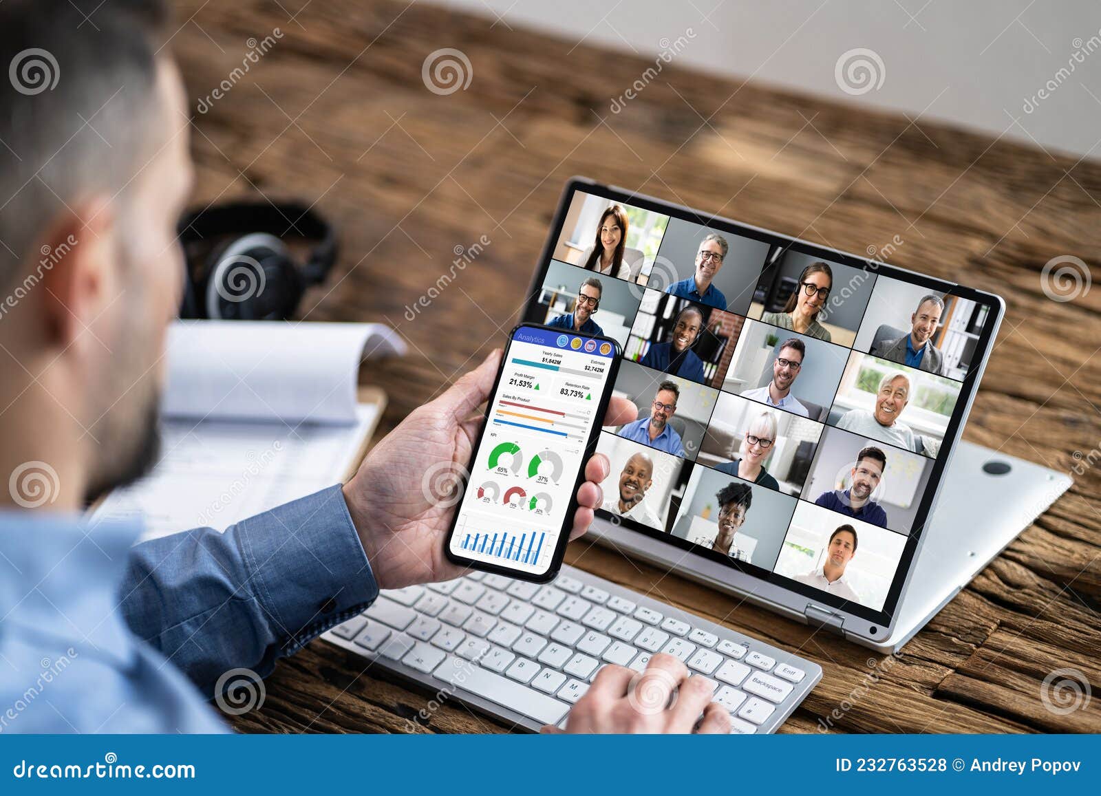 Remote Conference Webinar and KPI Dashboard Chart Stock Photo - Image ...