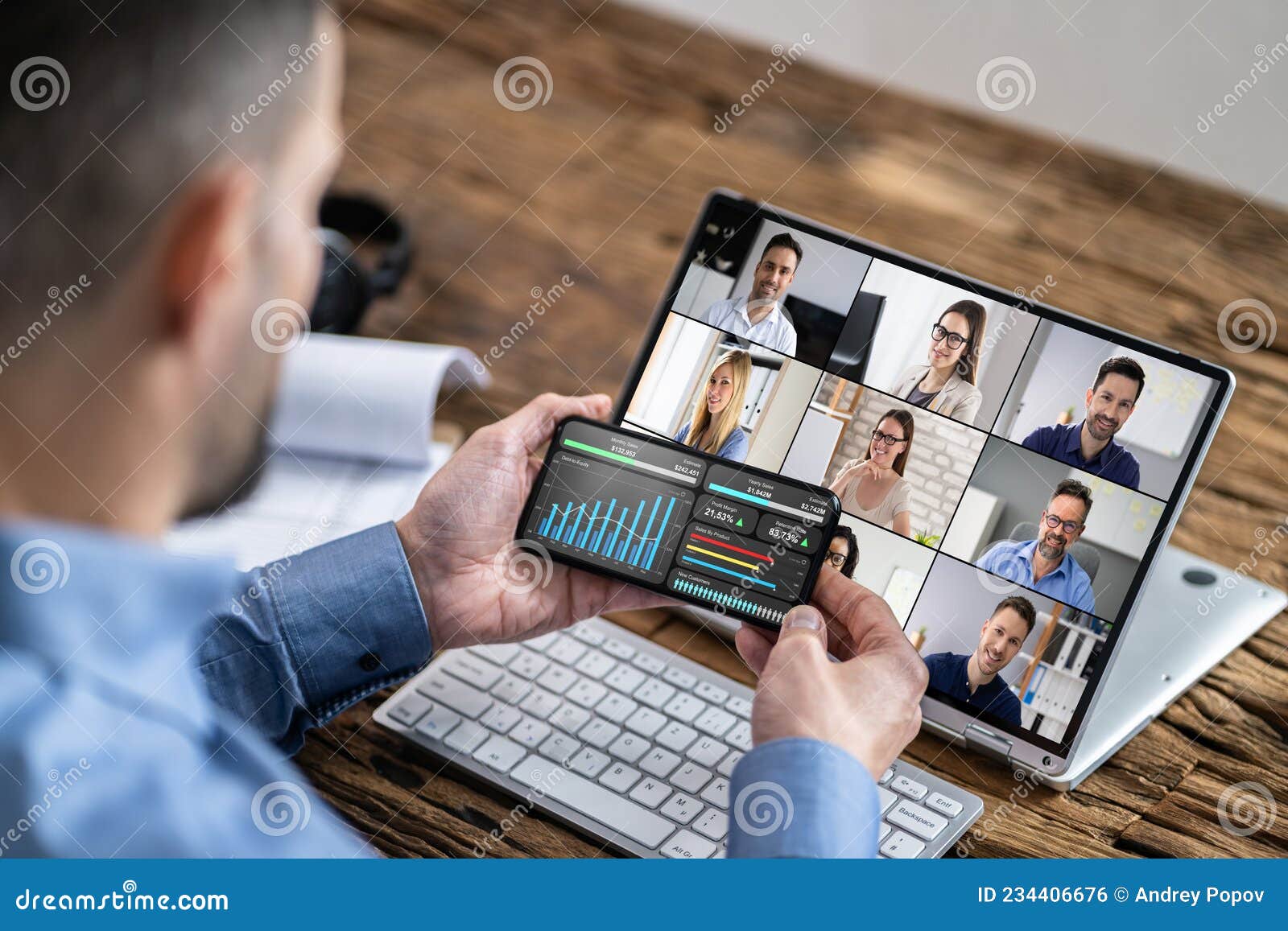 Remote Conference Webinar and KPI Dashboard Chart Stock Photo - Image ...