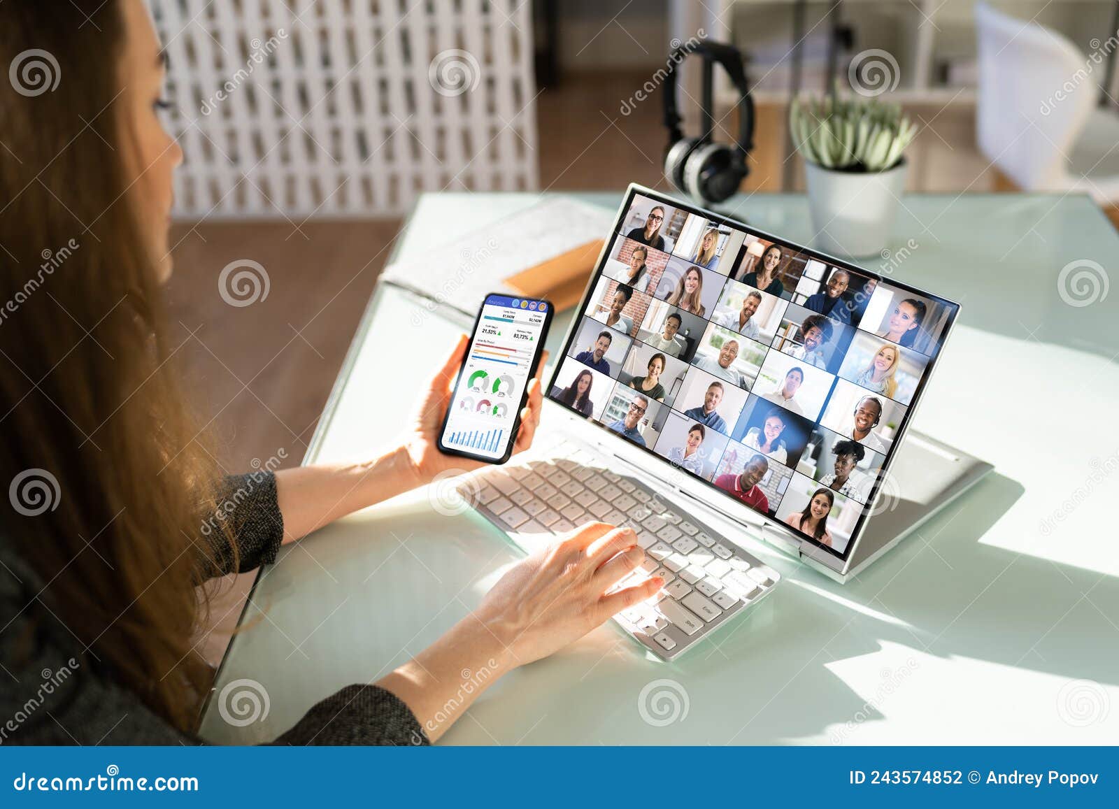 Remote Conference Webinar and KPI Dashboard Chart Stock Photo - Image ...