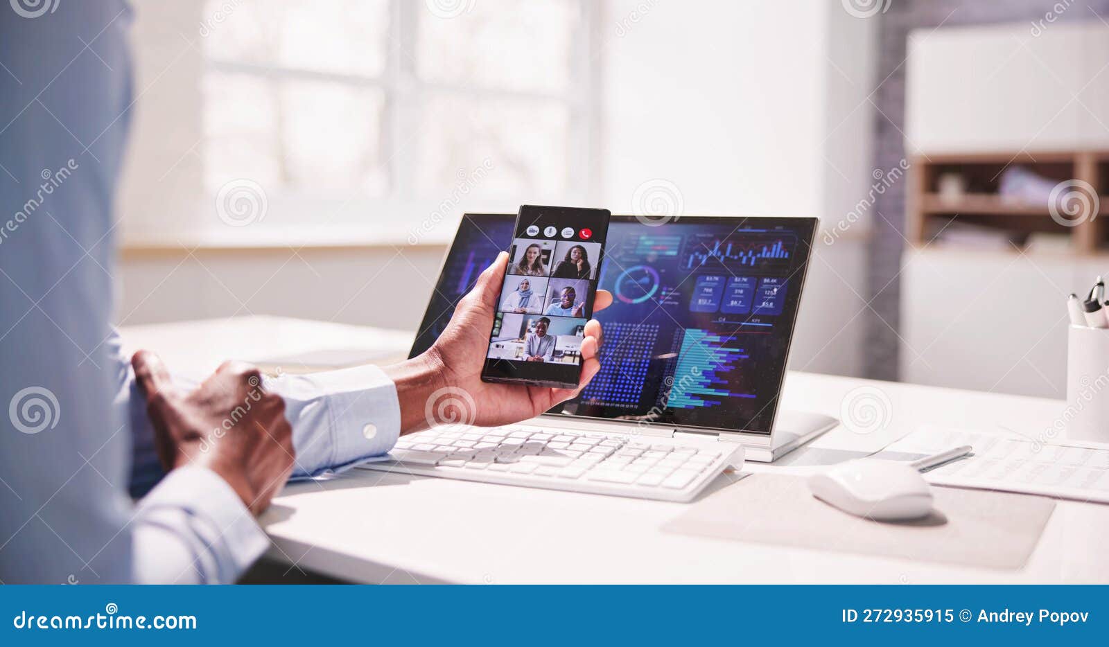 Remote Conference Webinar and KPI Dashboard Chart Stock Image - Image ...