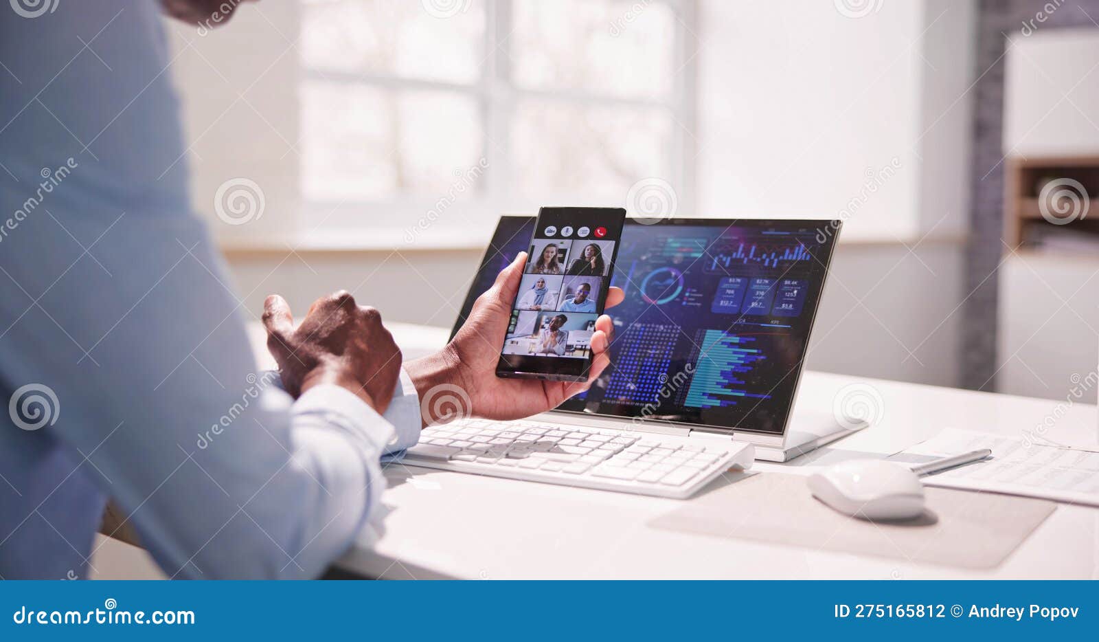 Remote Conference Webinar and KPI Dashboard Chart Stock Photo - Image ...