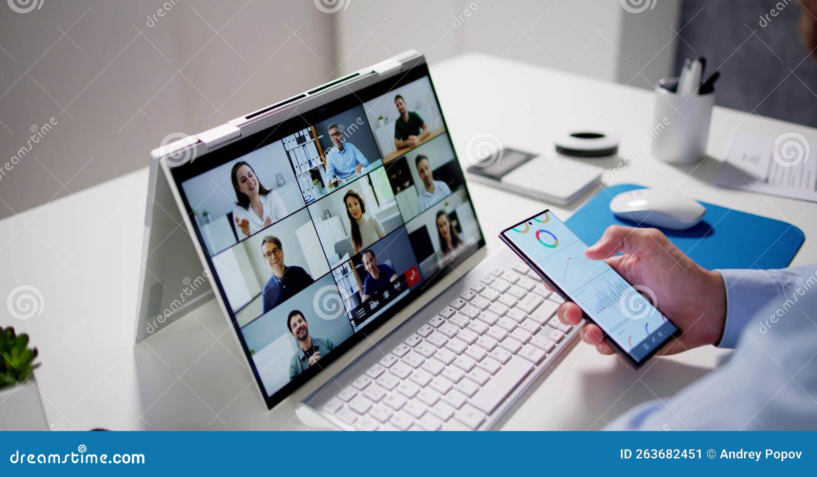 Remote Conference Webinar and KPI Dashboard Chart Stock Image - Image ...