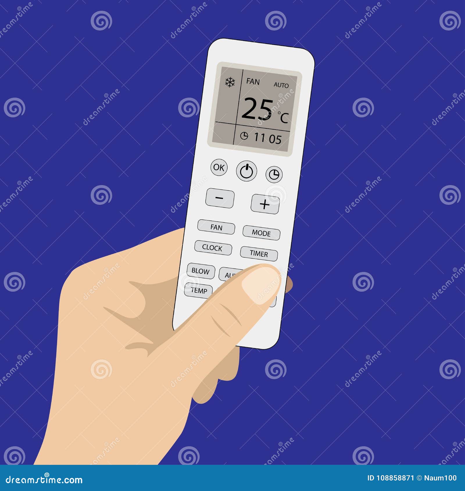 Remote Control of Air Conditioner in Hand Vector Illustration, Stock ...