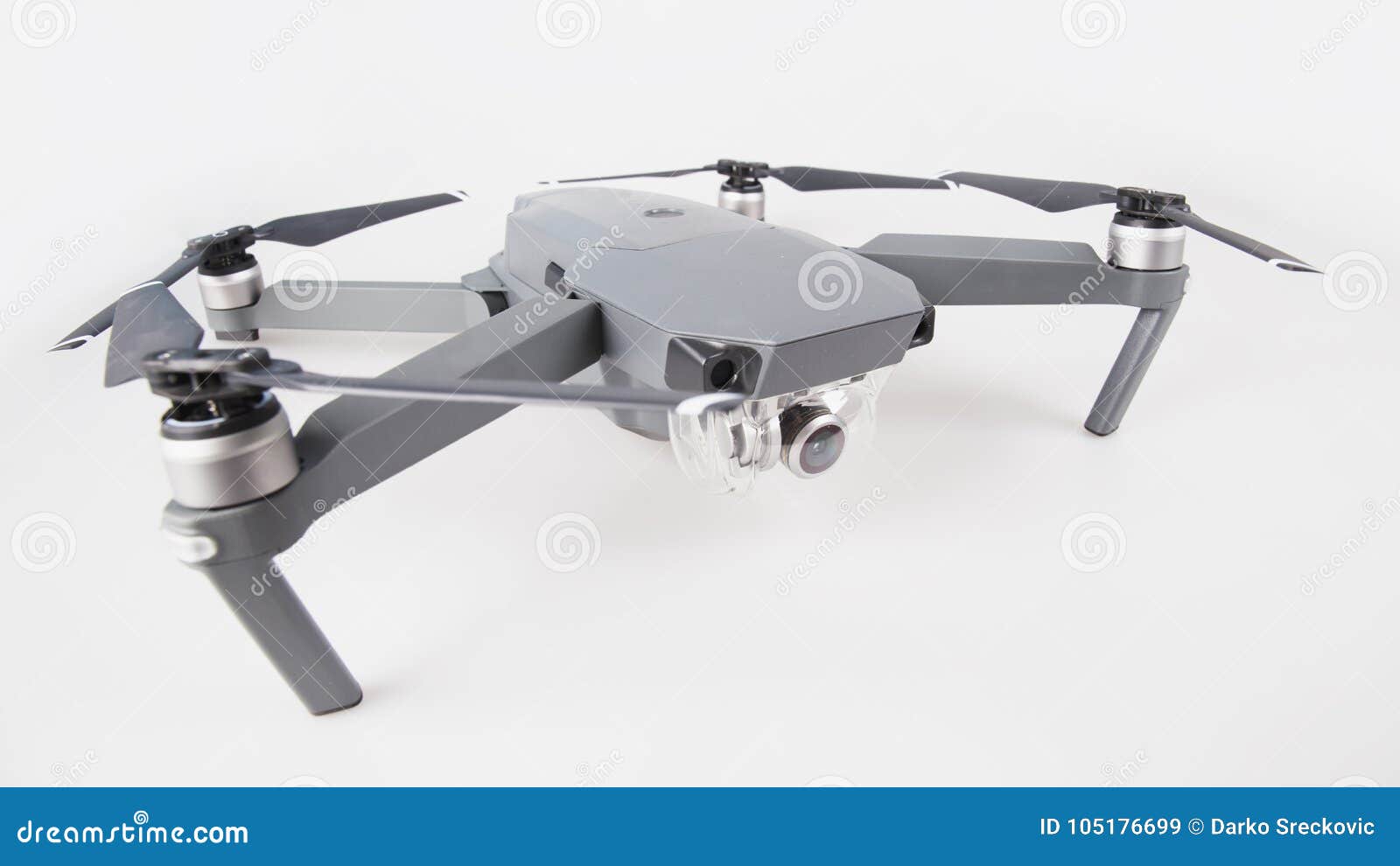 Remote Control Air Drone with Action Camera Stock Image - Image of grey ...