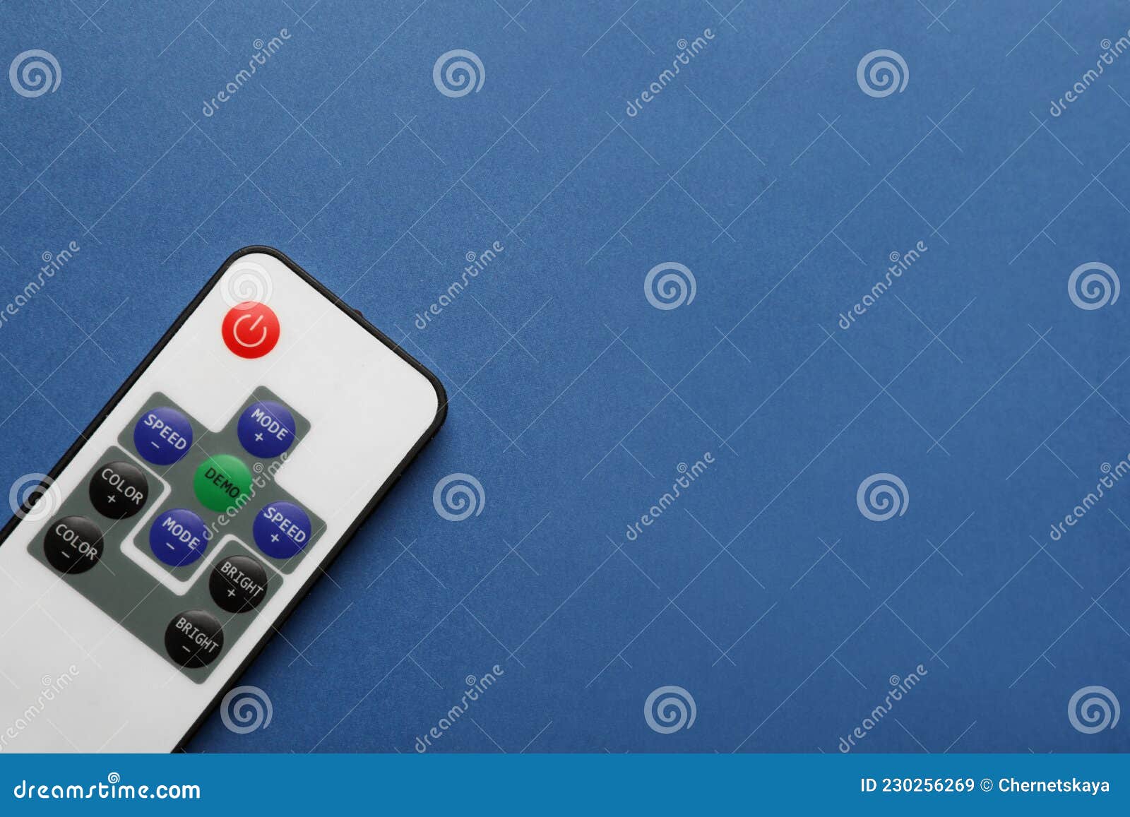Remote Control on Blue Background, Top View. Space for Text Stock Image ...