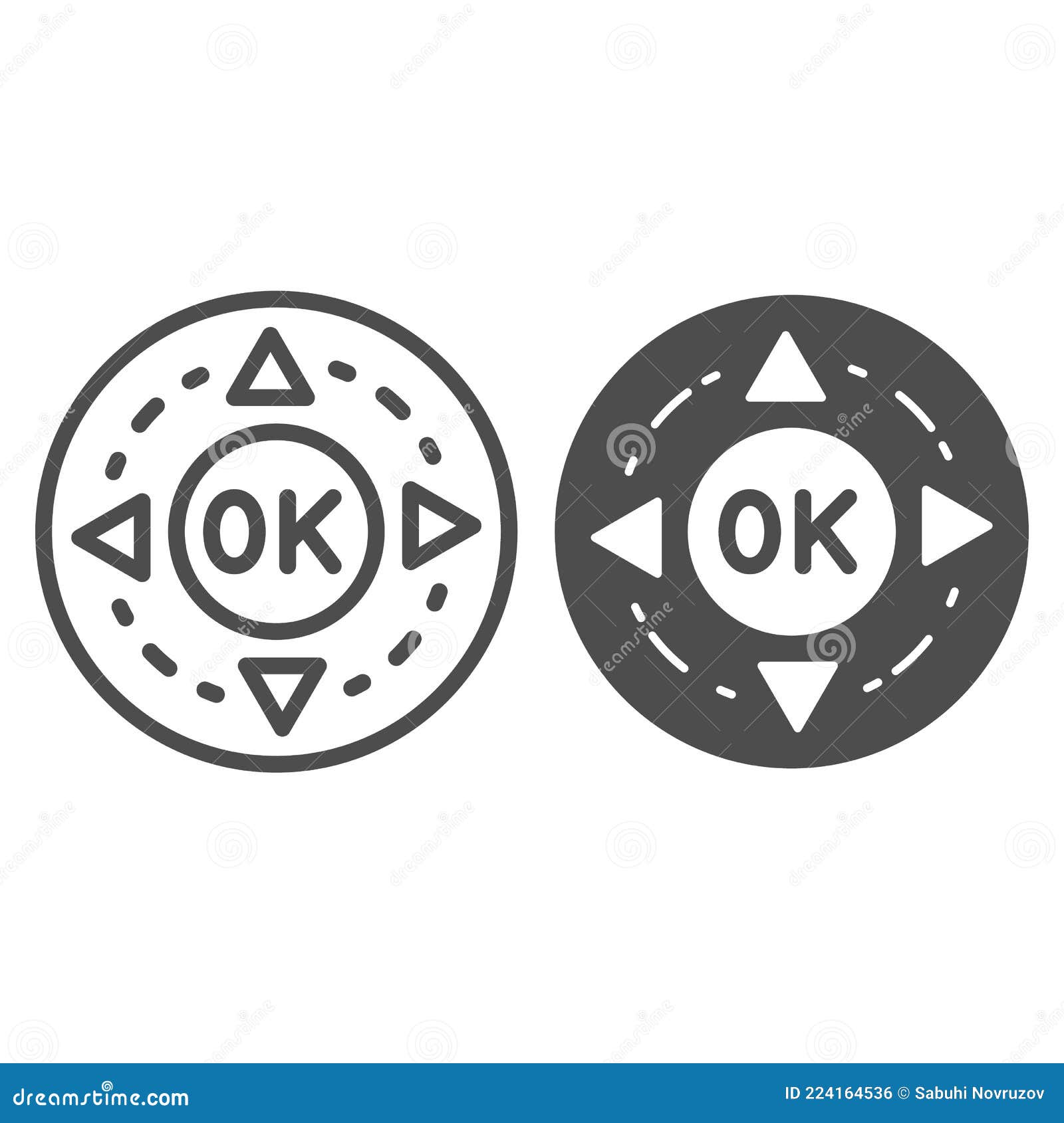 Remote Control Buttons Line and Solid Icon, Monitors and TV Concept, Ok ...