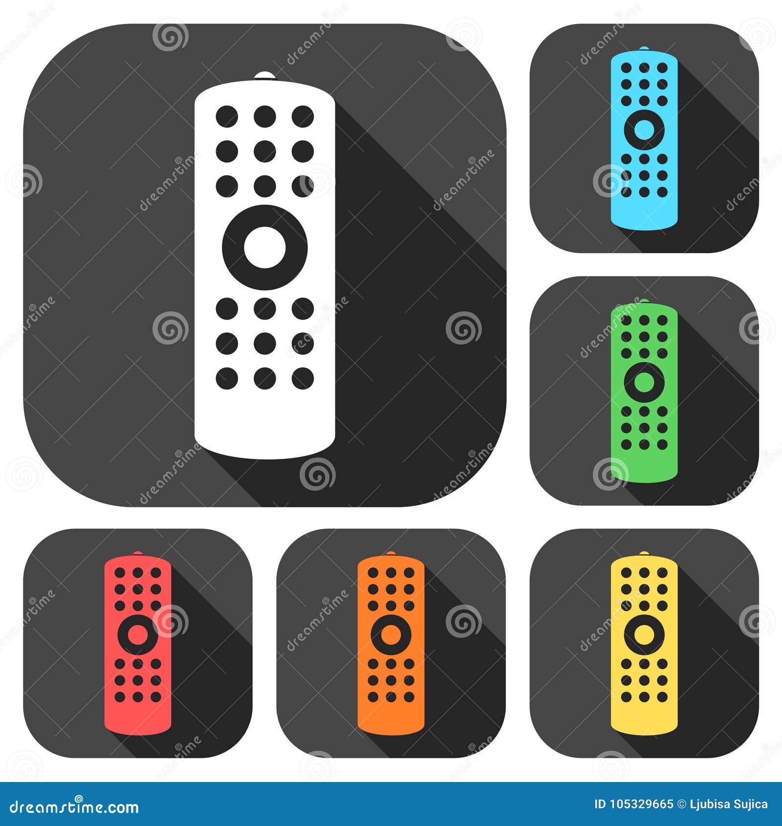 Remote Control Icons Set with Long Shadow Stock Vector - Illustration ...
