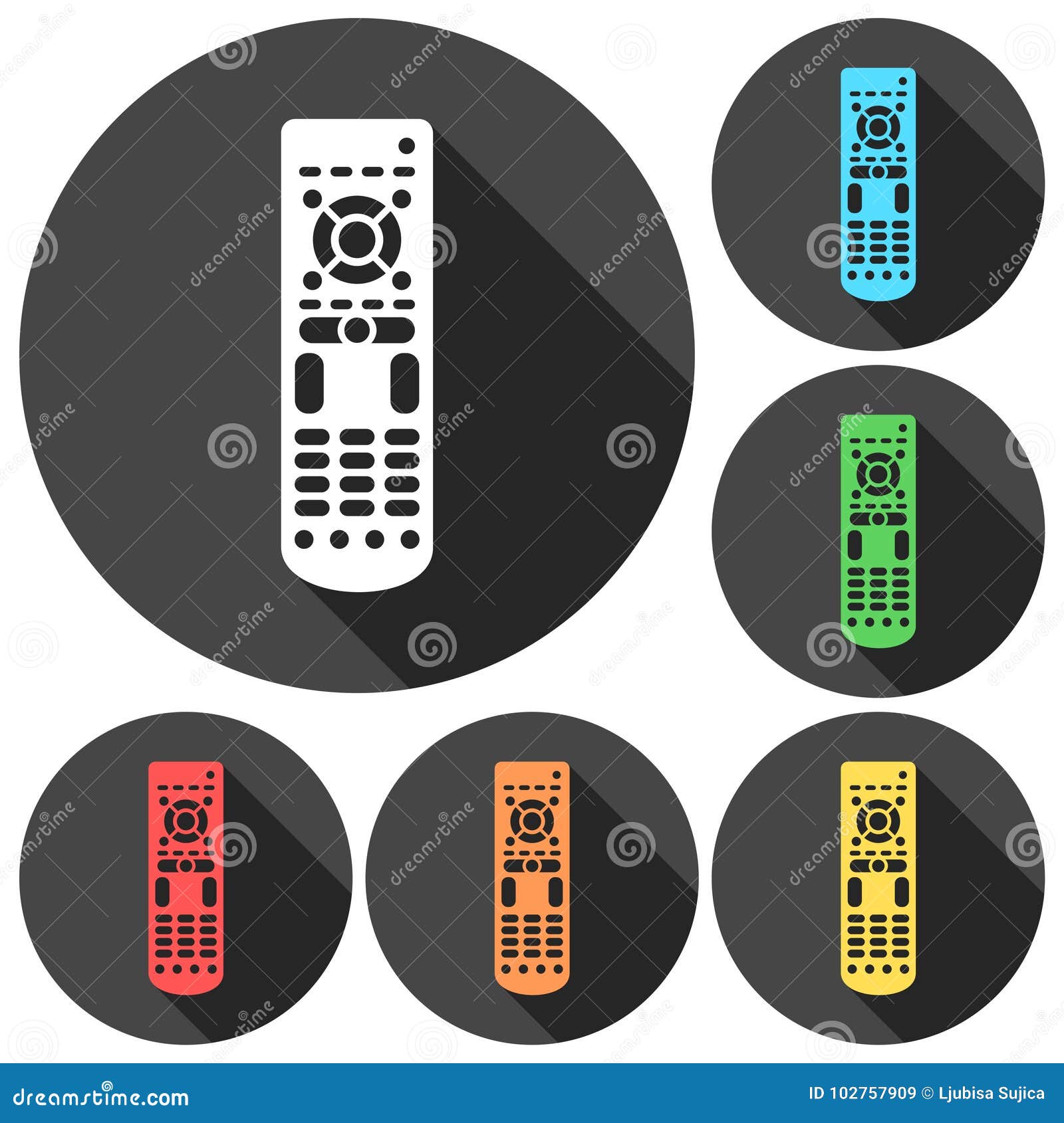 Remote Control Icons Set with Long Shadow Stock Vector - Illustration ...