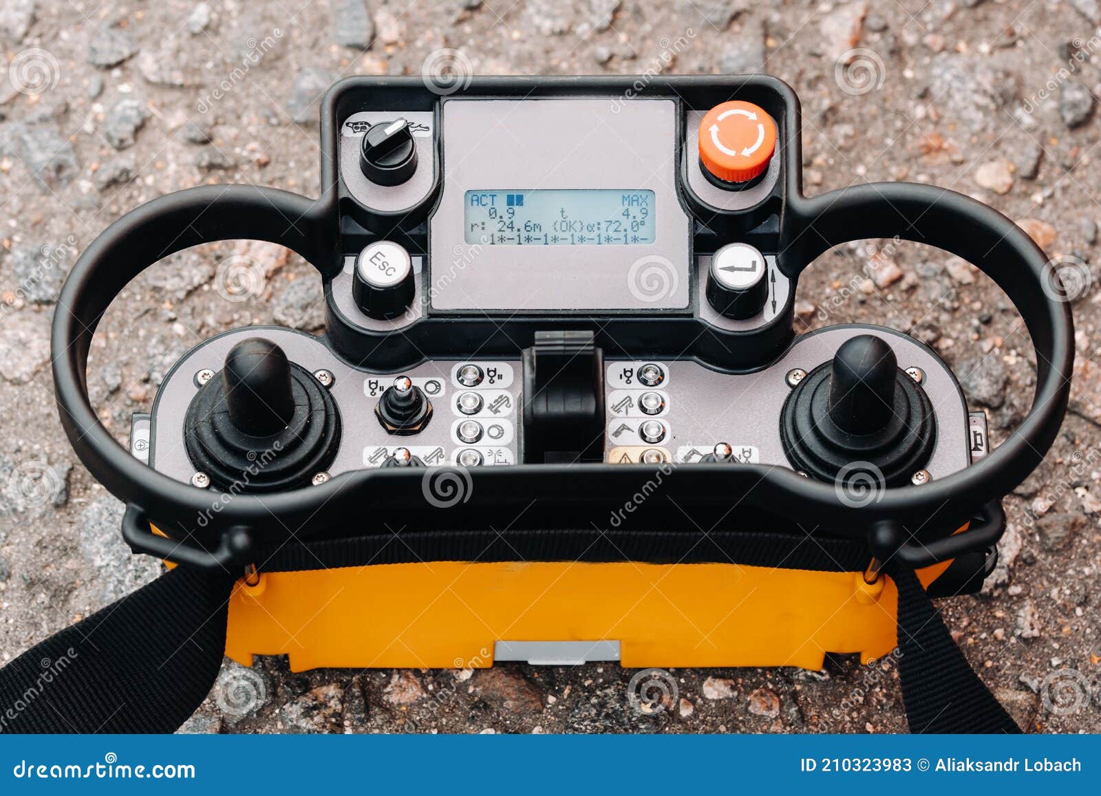 Remote Control of a Lifting Car Crane. Panel with Joysticks and Buttons ...