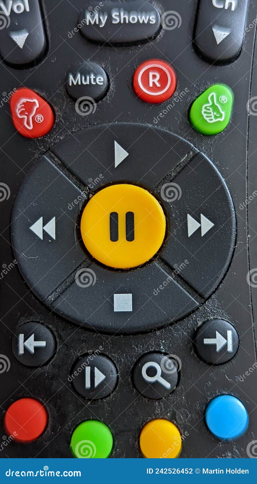 Remote Control Pad Yellow Pause Button Stock Photo - Image of domestic ...