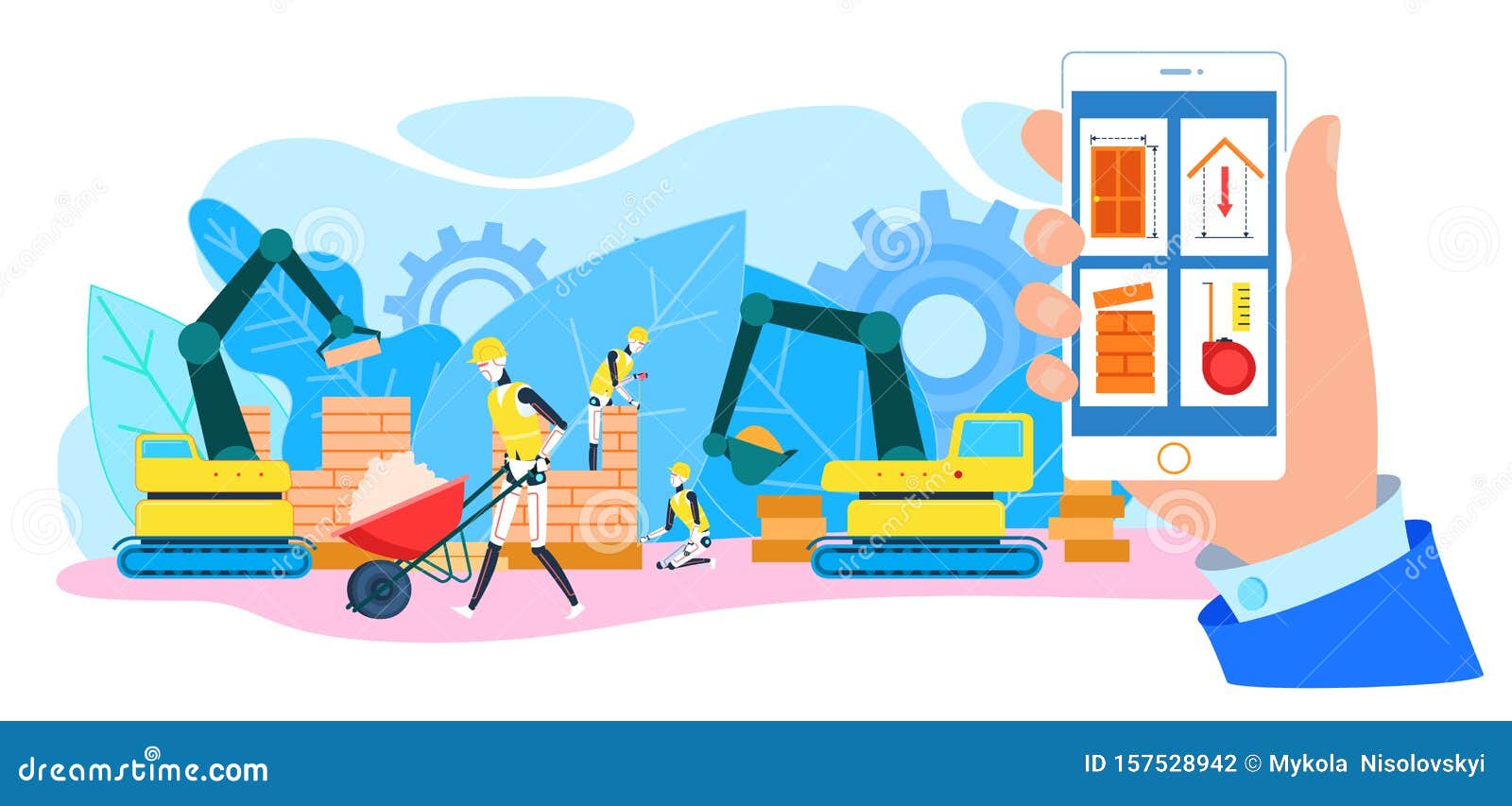 Remote Control Robot Builder at Construction Site. Stock Vector ...