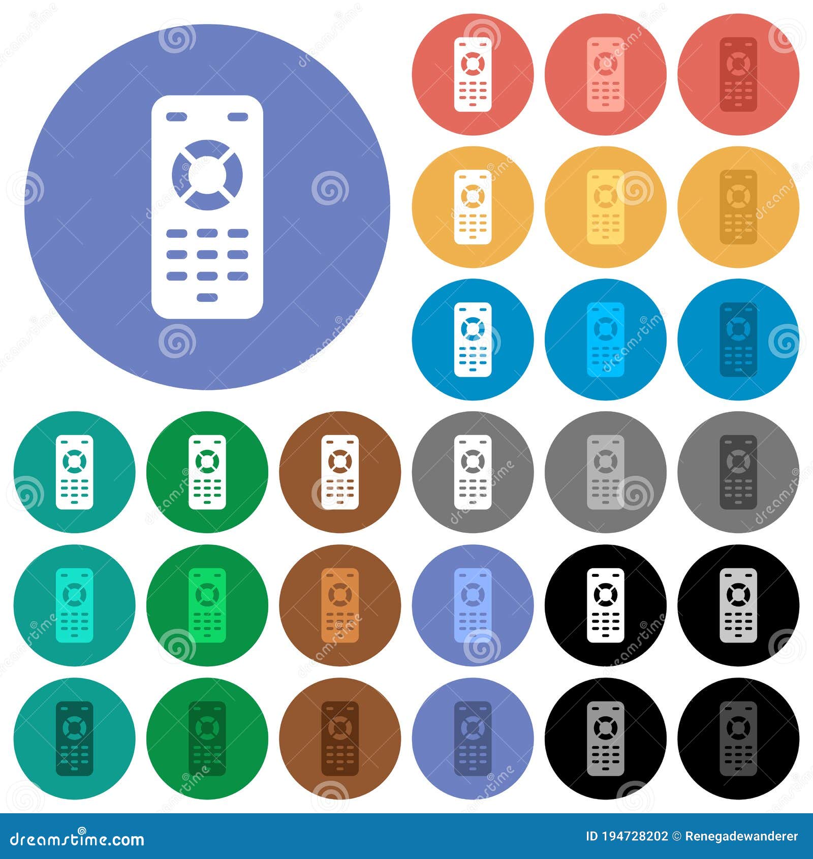 Remote Control Round Flat Multi Colored Icons Stock Vector ...