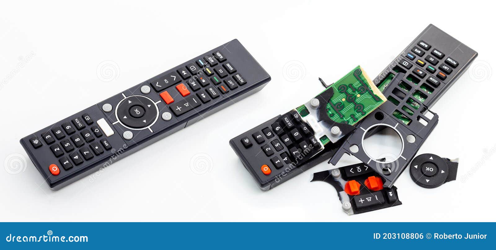Remote Control for Smart TV, a New Control and a Broken One. Concept of ...