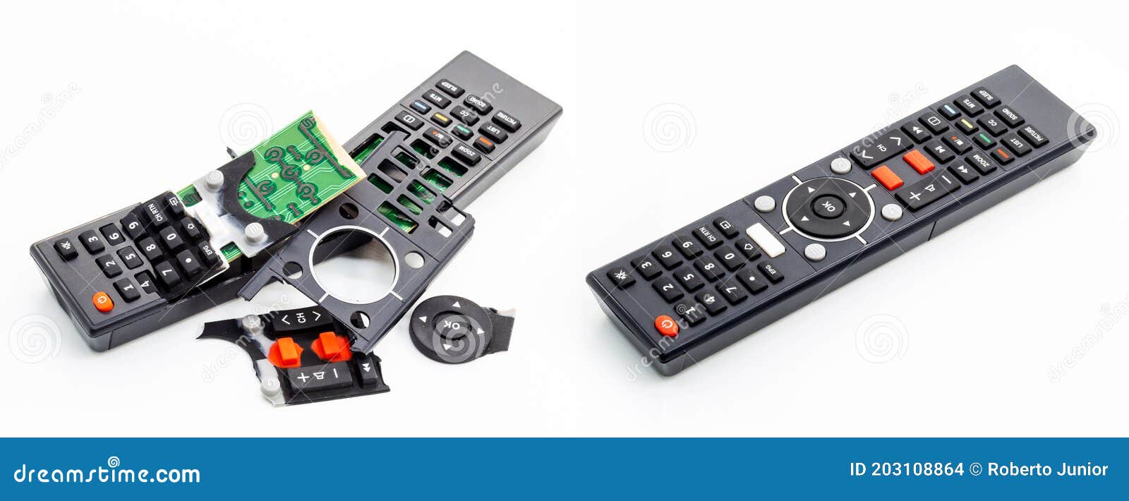 Remote Control for Smart TV, a New Control and a Broken One. Concept of ...
