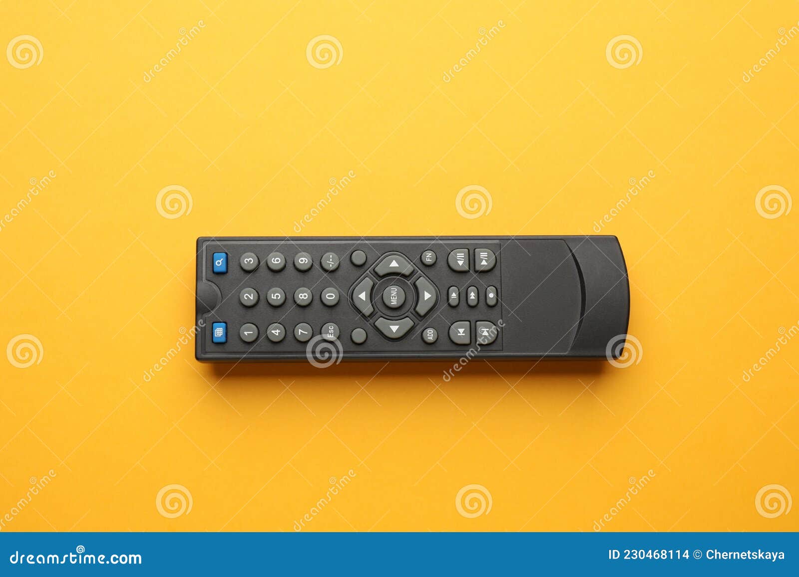 Remote Control on Yellow Background, Top View Stock Photo - Image of ...