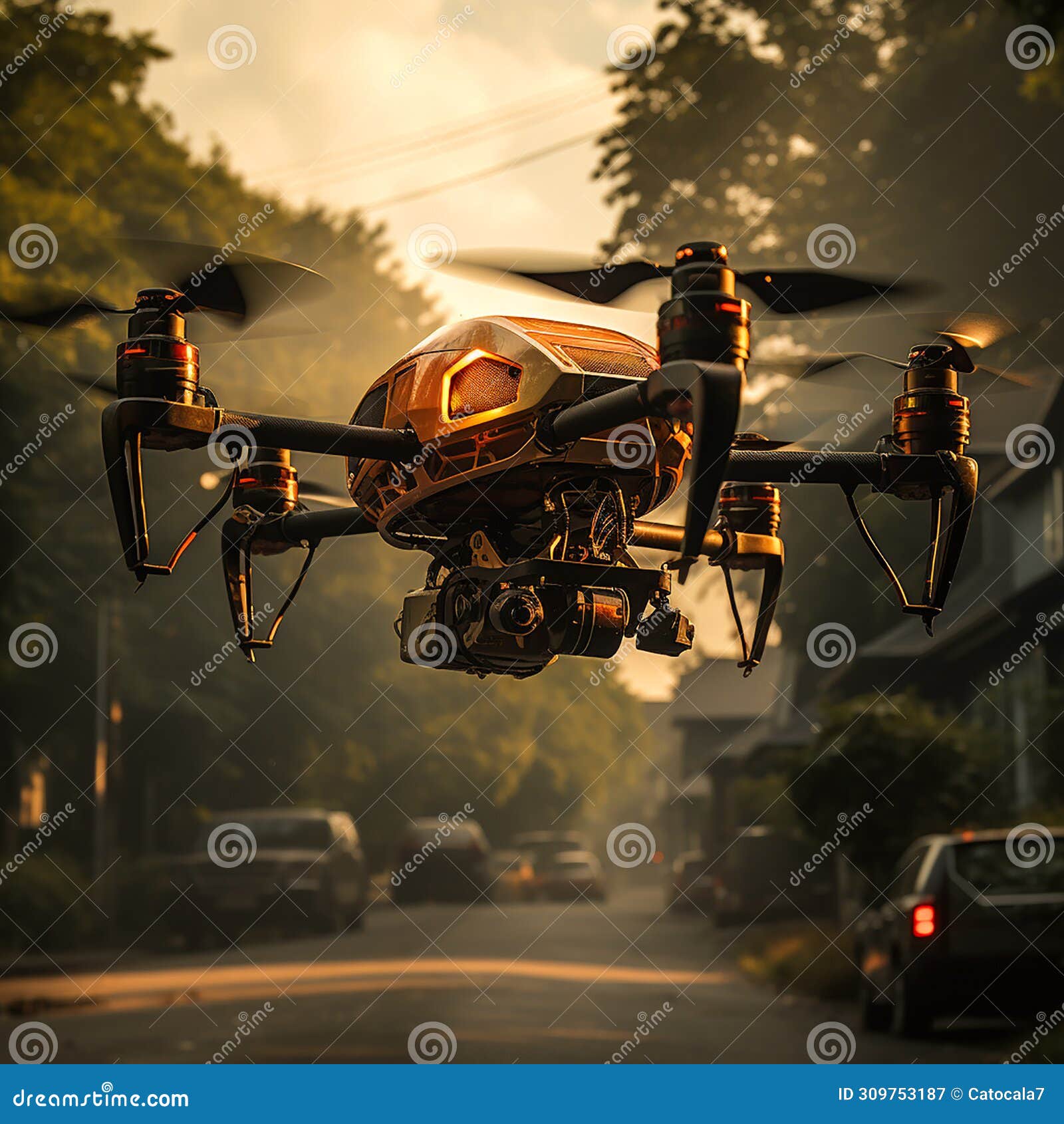 Remote Controlled Flying Device Drone is Soaring through the Air. Stock ...