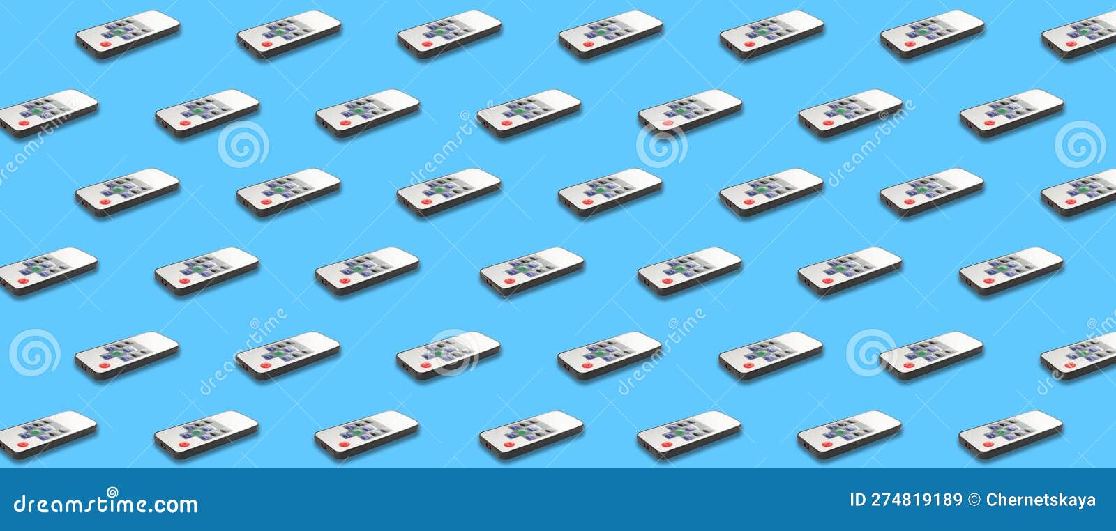 Remote Controller Pattern on Light Blue Background. Collage Design ...