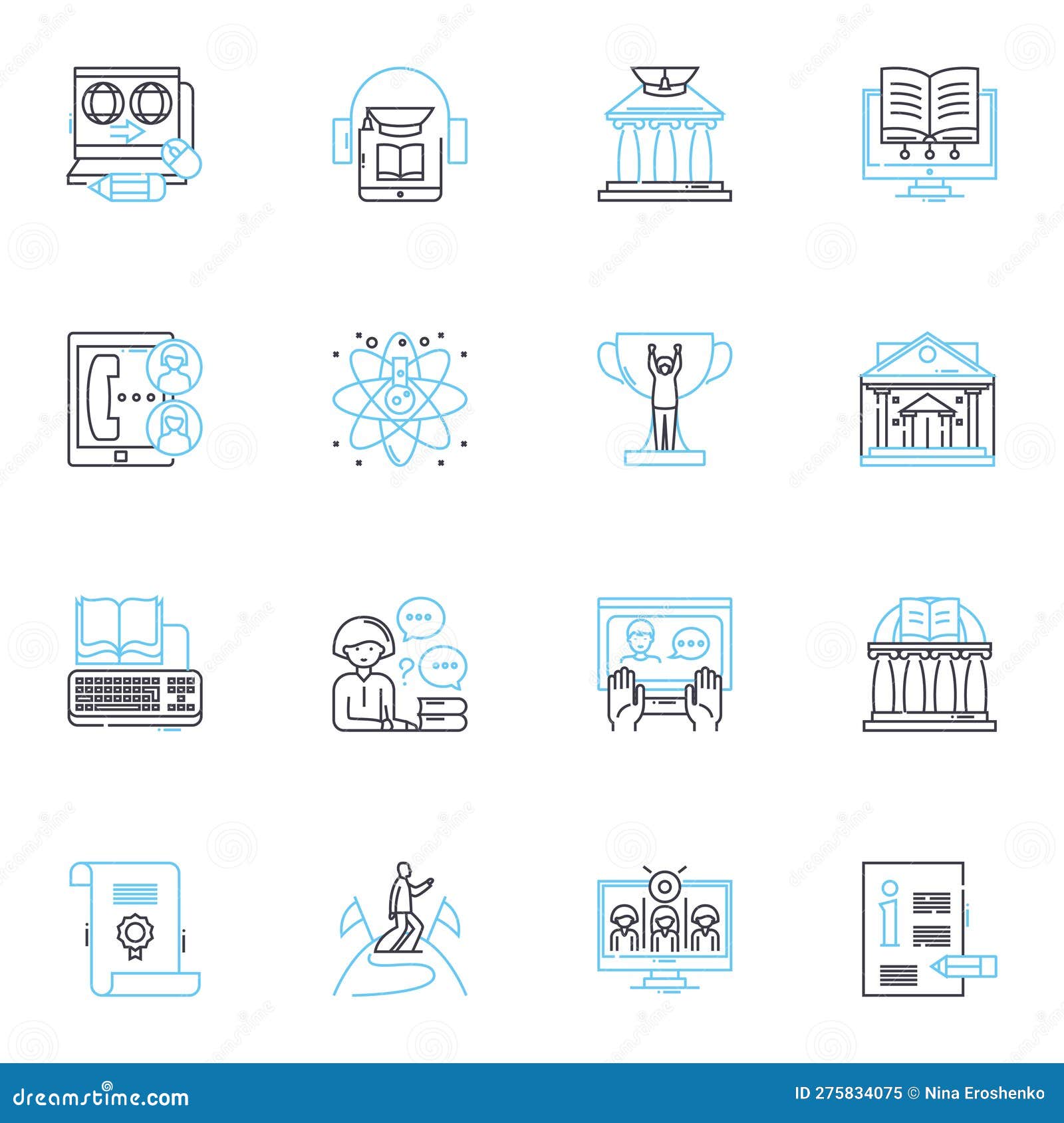 Remote Coursework Linear Icons Set. Online, Distance, Virtual, Digital ...