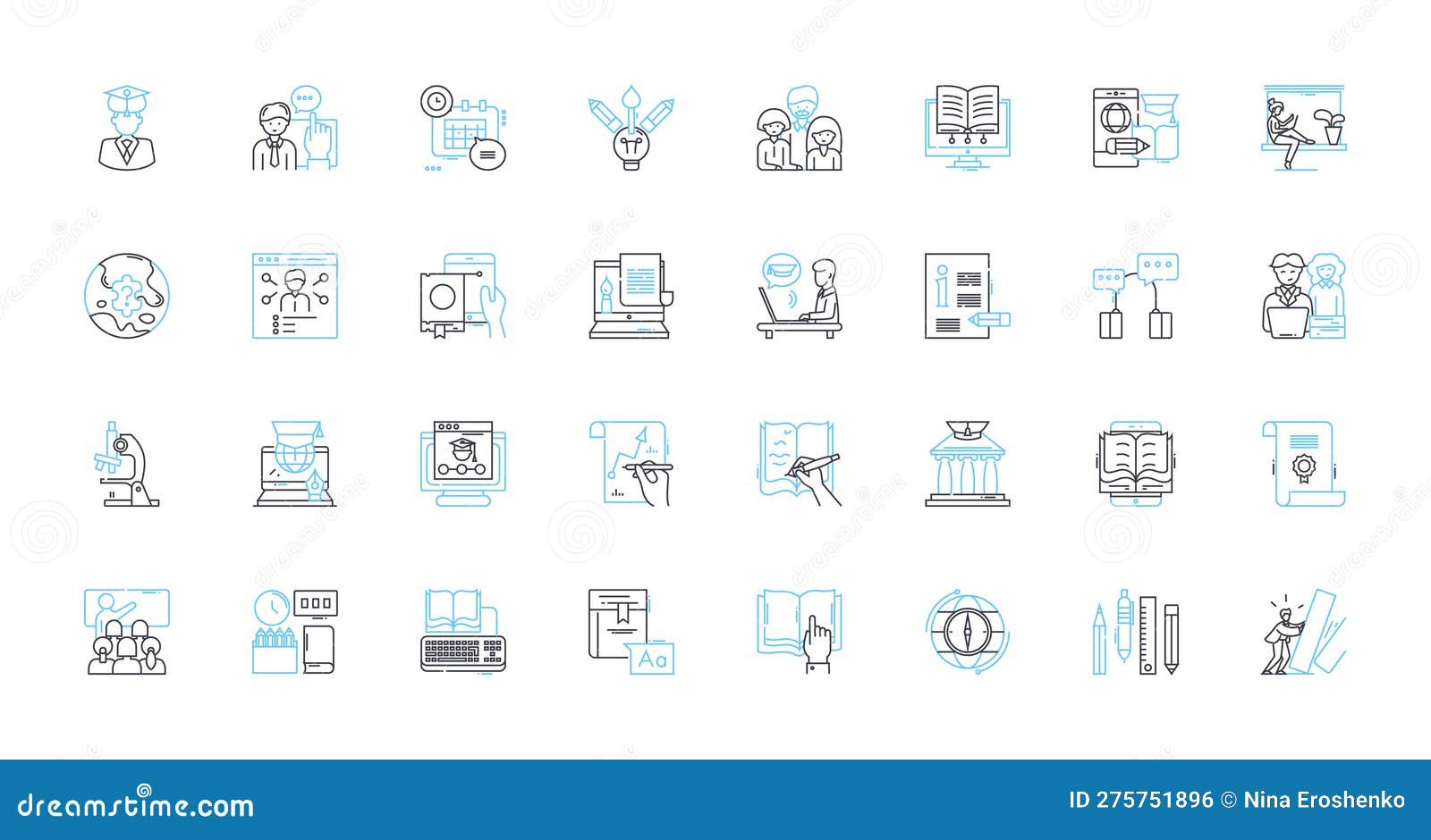 Remote Coursework Linear Icons Set. Online, Distance, Virtual, Digital ...