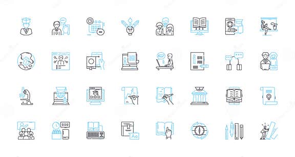 Remote Coursework Linear Icons Set. Online, Distance, Virtual, Digital ...