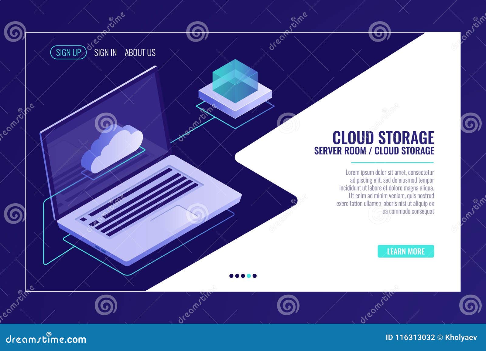 Remote Data Storage, Cloud System Technology, Open Laptop with Cloud ...