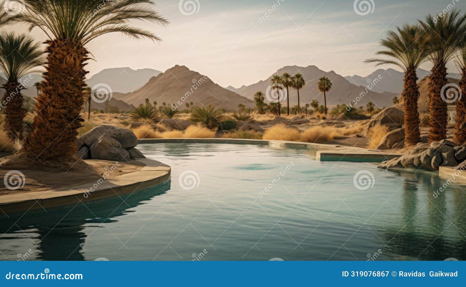 Remote Desert Oasis Featuring Pristine Pool Stock Illustration ...
