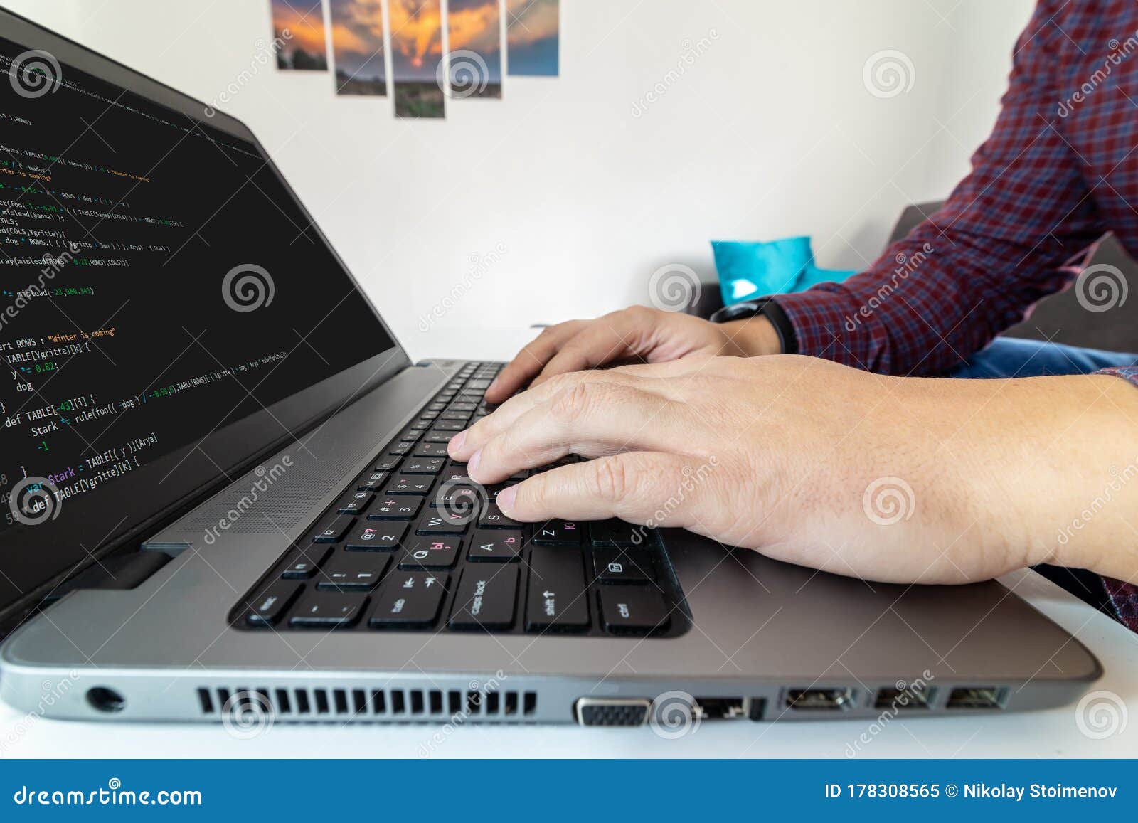 Remote Developer Concept. Man Coding from Home Stock Image - Image of ...