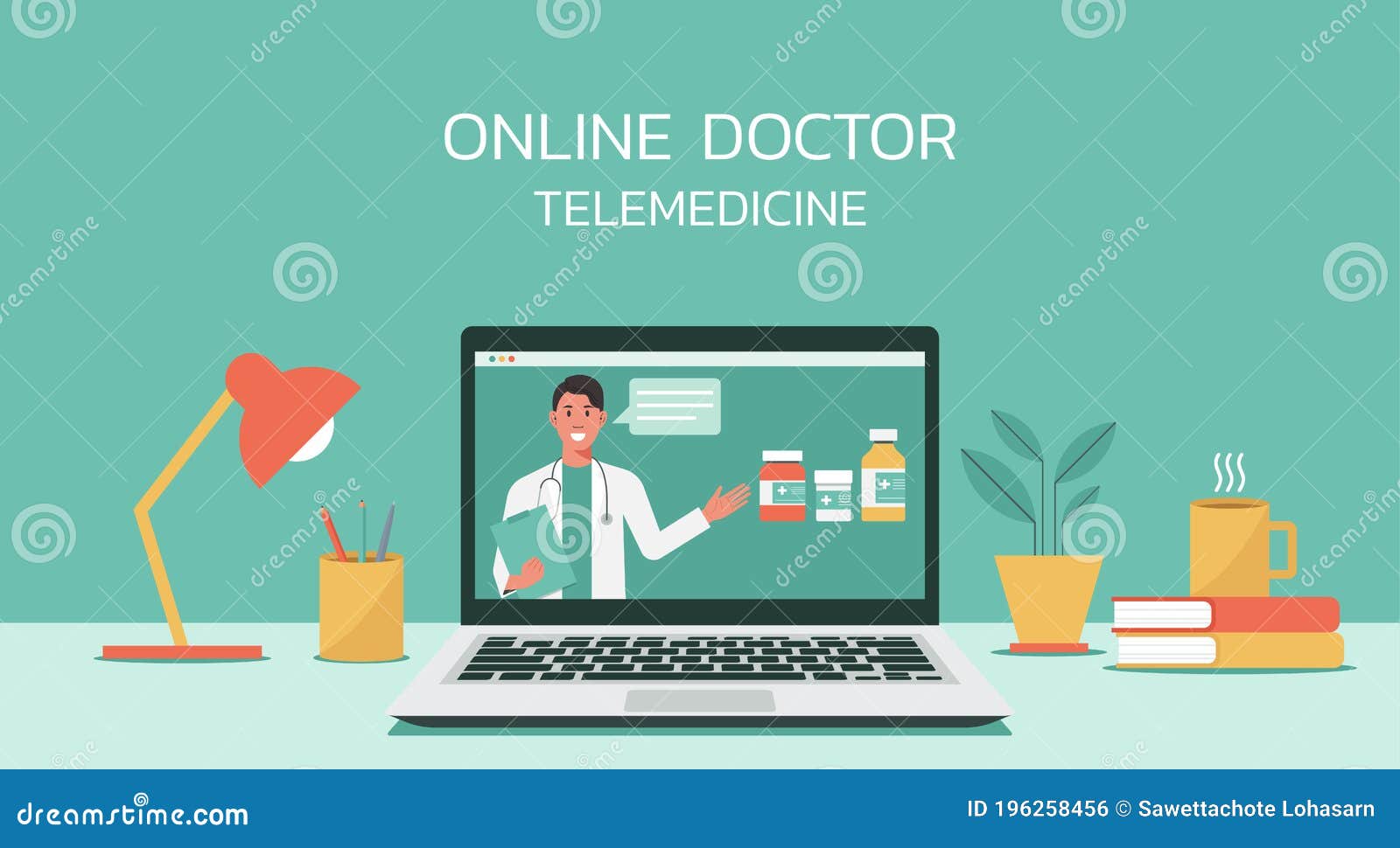Virtual Doctor App Flat Illustration. Cartoon Vector | CartoonDealer ...