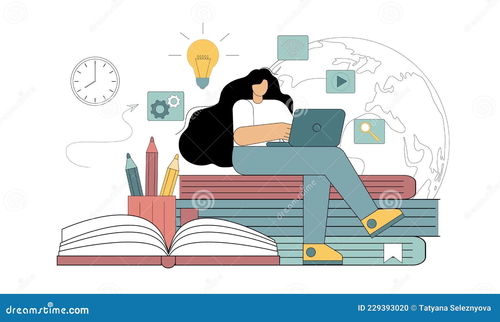 Remote Education. E-learning Concept. Online Video Tutorial. Vector ...