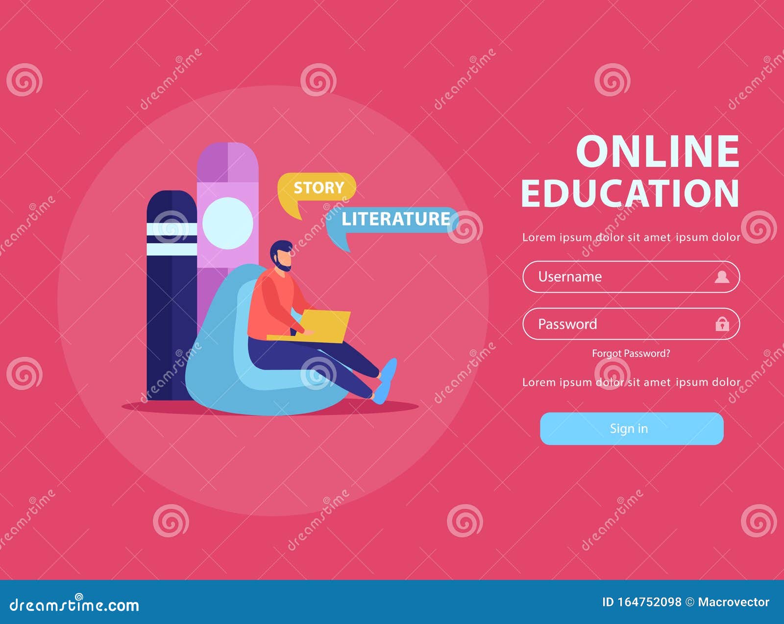 Remote Education Login Page Stock Vector - Illustration of menu ...