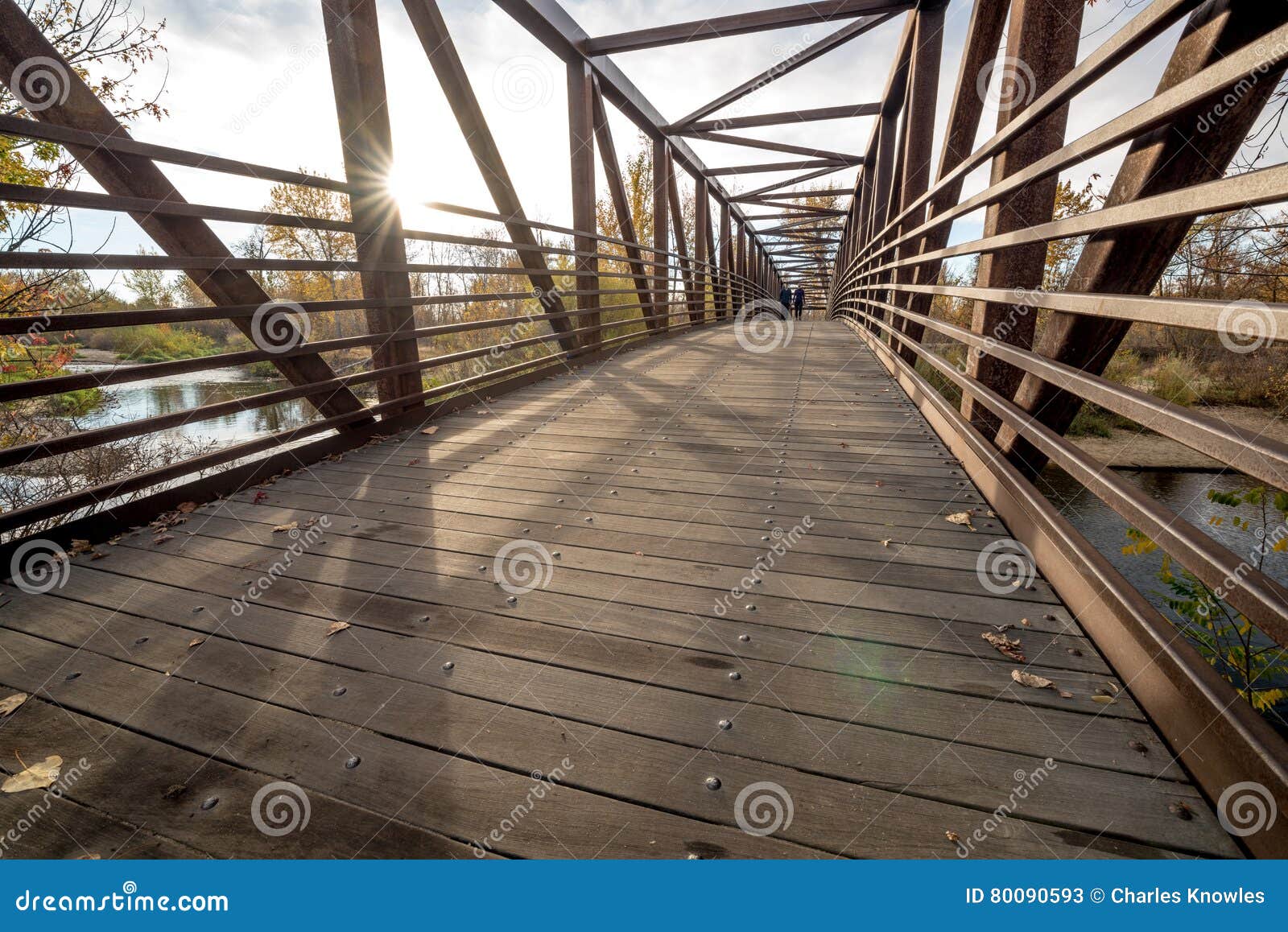 Remote Foot Bridge on Boise River with Walkers Stock Image - Image of ...