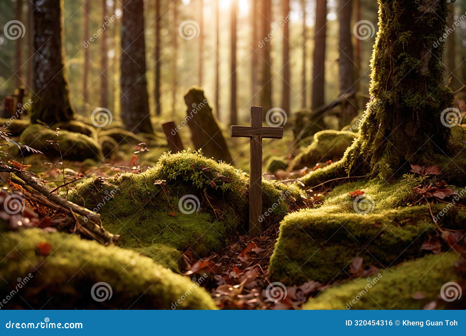 Remote Forest Cemetery Deep in Dark Forest with Moss Stock Illustration ...