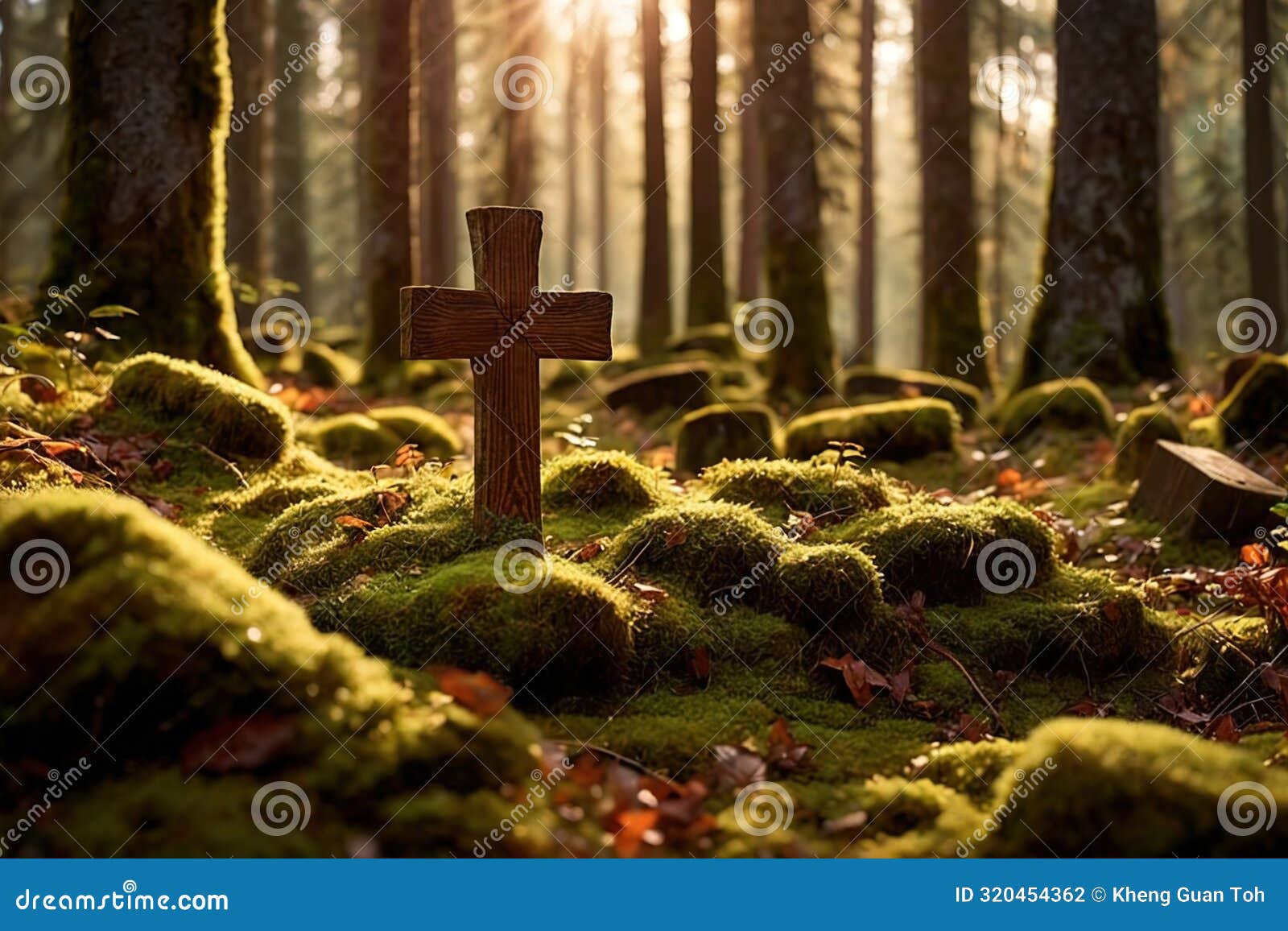 Remote Forest Cemetery Deep in Dark Forest with Moss Stock Illustration ...