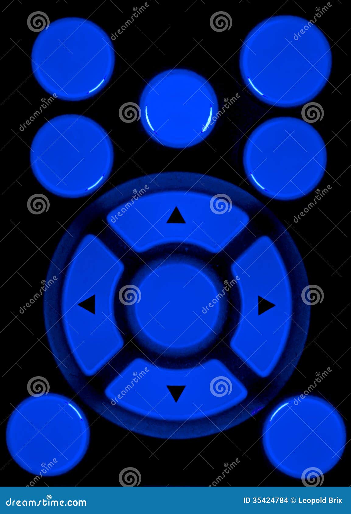 Remote with Glowing Blue Buttons Stock Photo - Image of blue, press ...