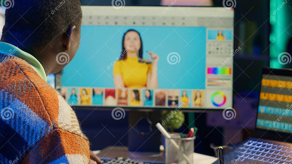 Remote Graphic Designer Using Advanced Editing Software and Isolated ...