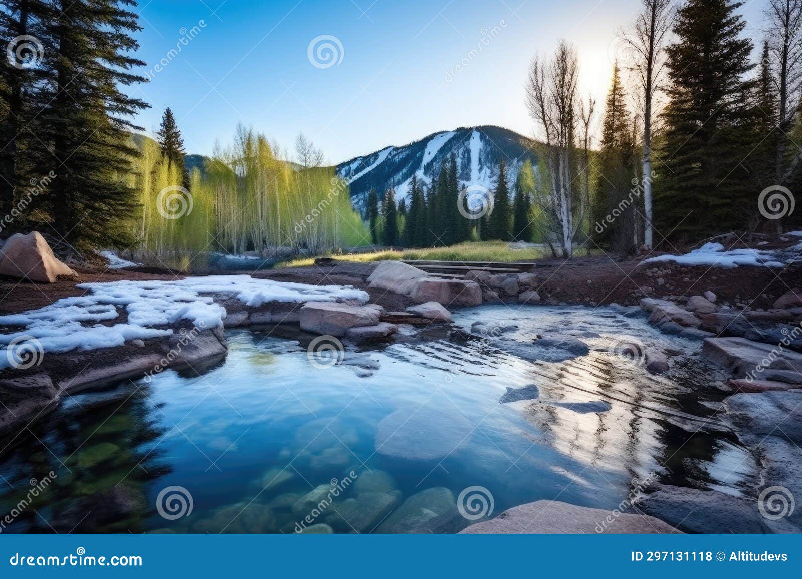 Remote Hot Spring View with a Forested Mountain Backdrop Stock Photo ...