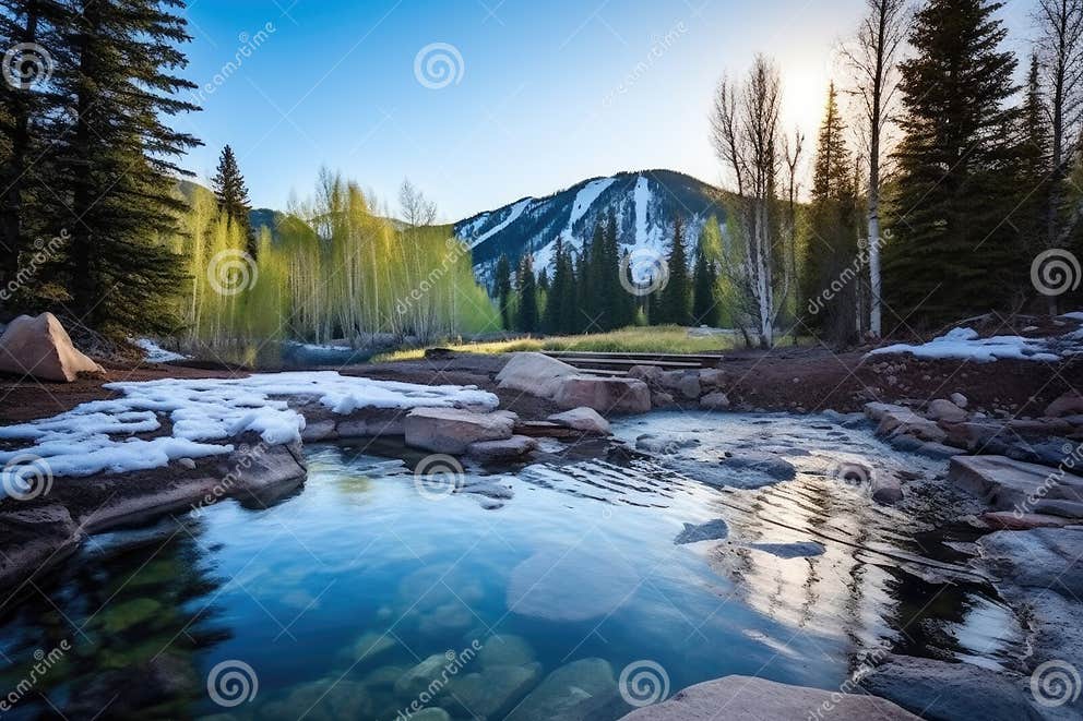 Remote Hot Spring View with a Forested Mountain Backdrop Stock Photo ...