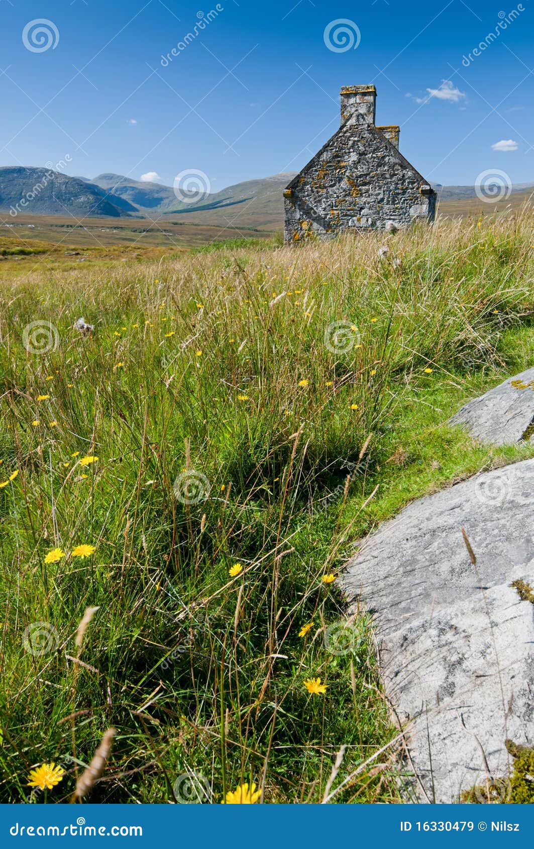 Remote House in Tranquil Landscape Stock Image - Image of grass ...