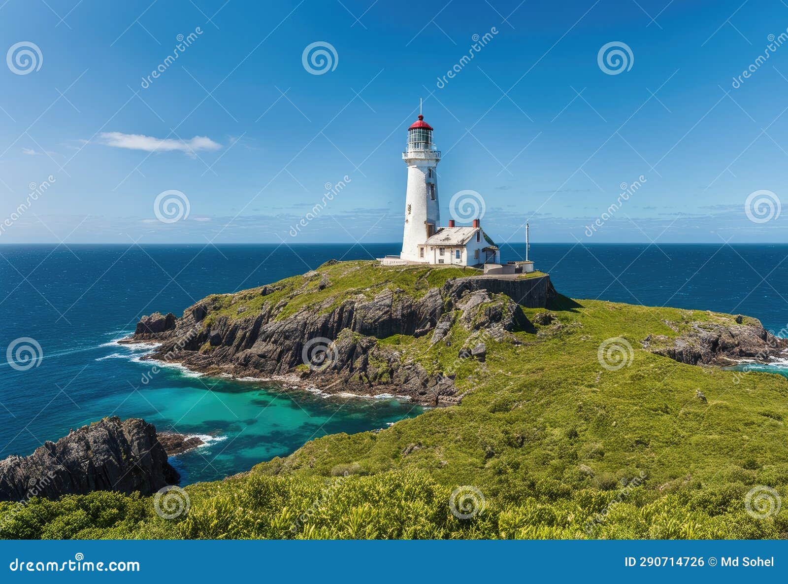 A Remote Island with a Crumbling Lighthouse. Stock Illustration ...