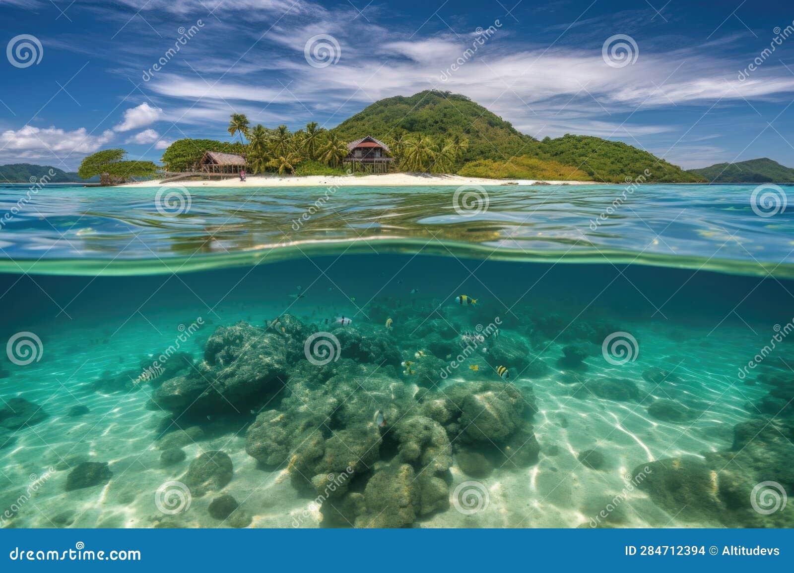 Remote Island with Crystal Clear Water and Tropical Fish Stock Photo ...