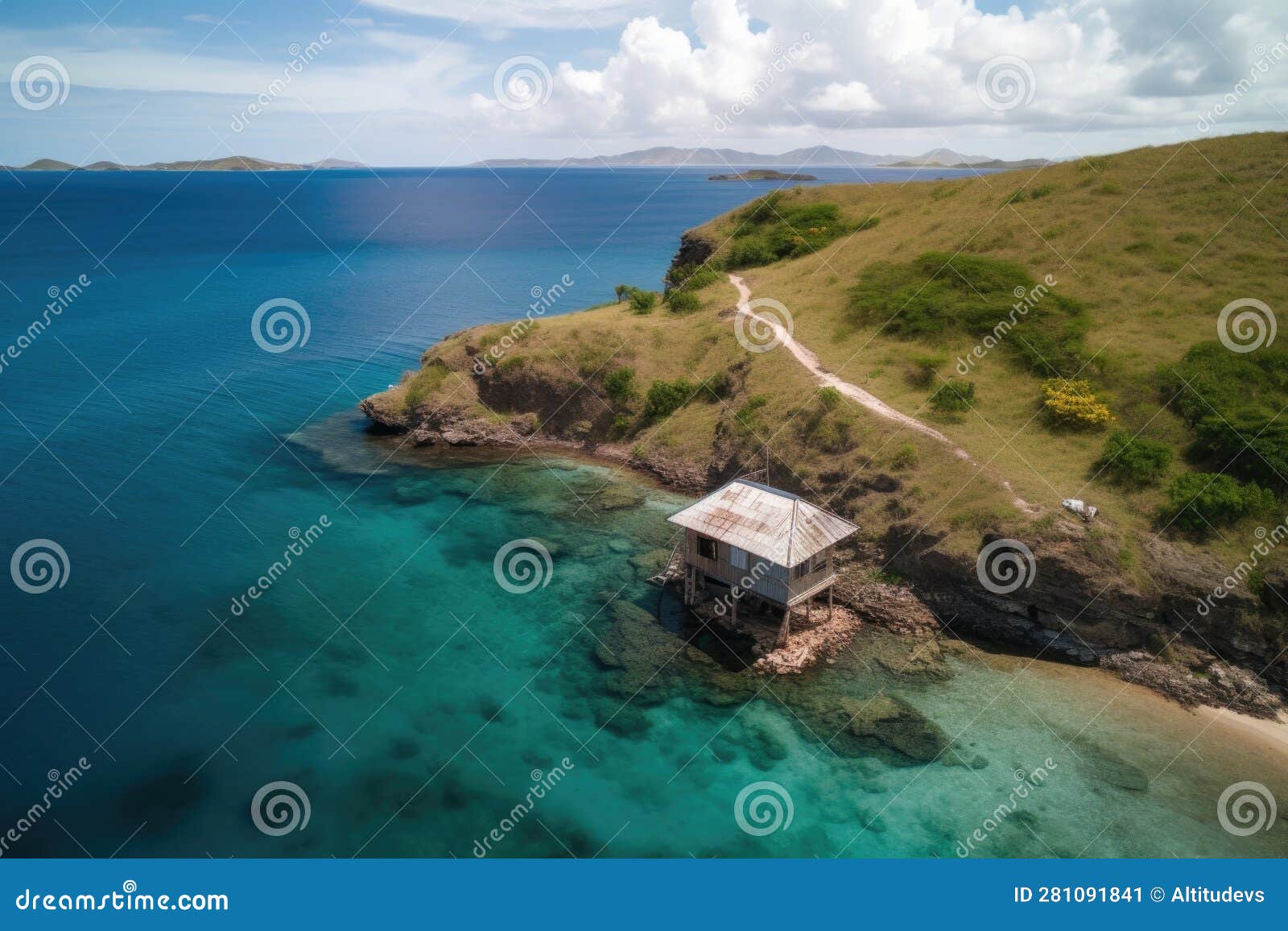Remote Island Getaway with View of Endless Azure Waters Stock ...