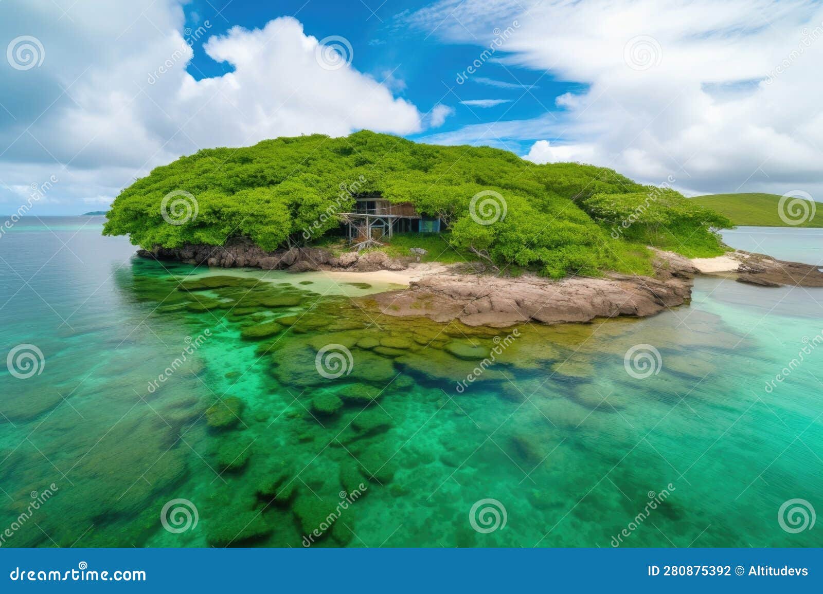 Remote Island with Lush Greenery and Crystal-clear Water Stock ...