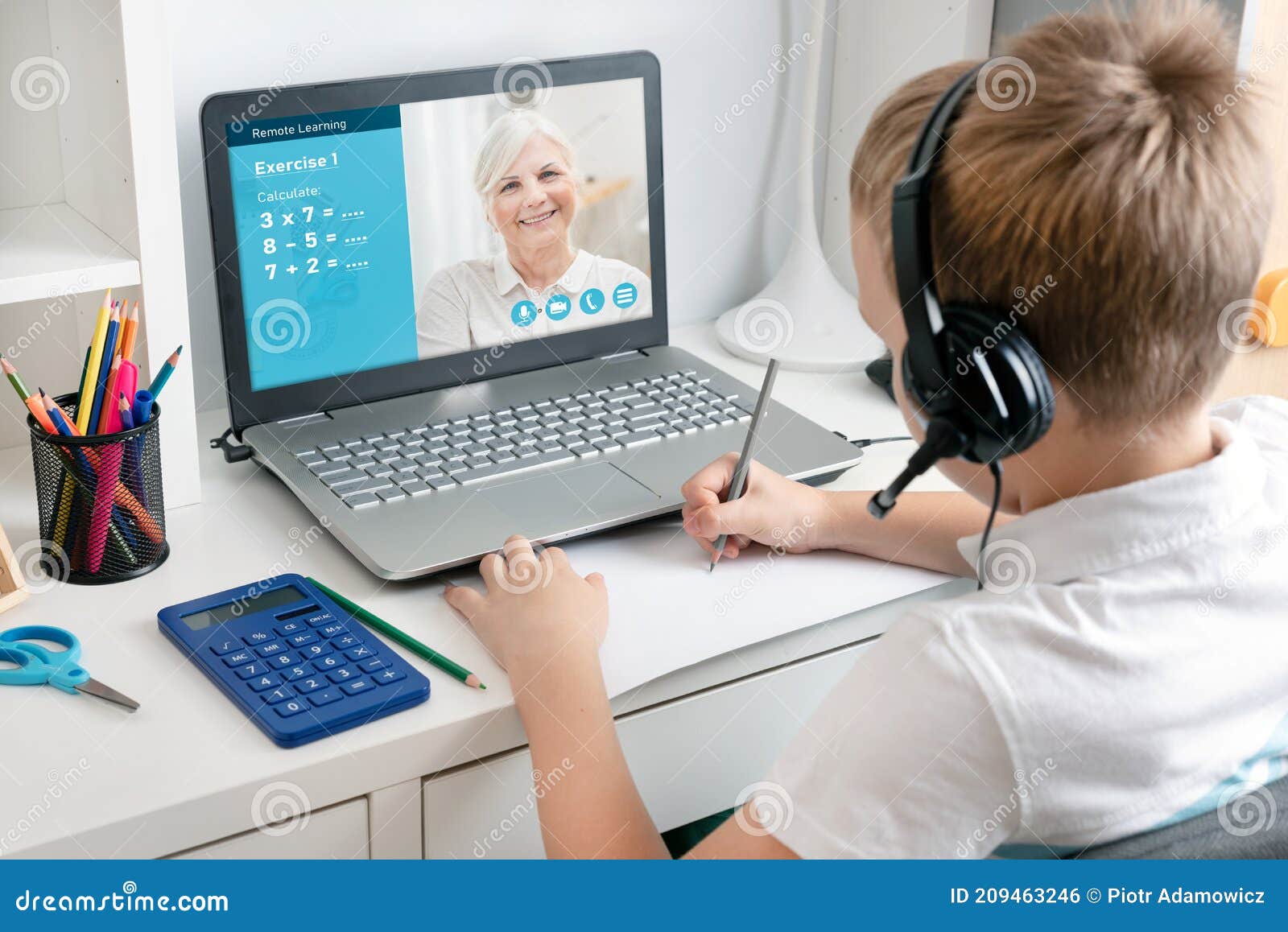 Remote Learning Concept with Boy Using Laptop Stock Photo - Image of ...
