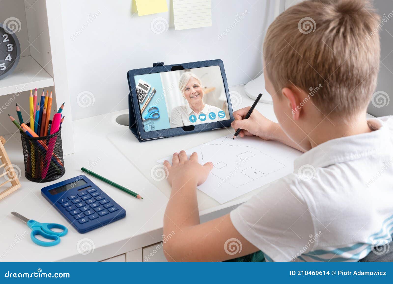Remote Learning Concept with Boy Using Tablet Stock Photo - Image of ...